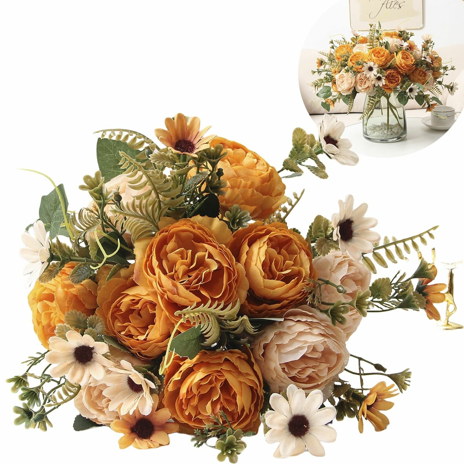 Имитационная букет пионов 30см многоцветный для декора интерьера и осенних праздников