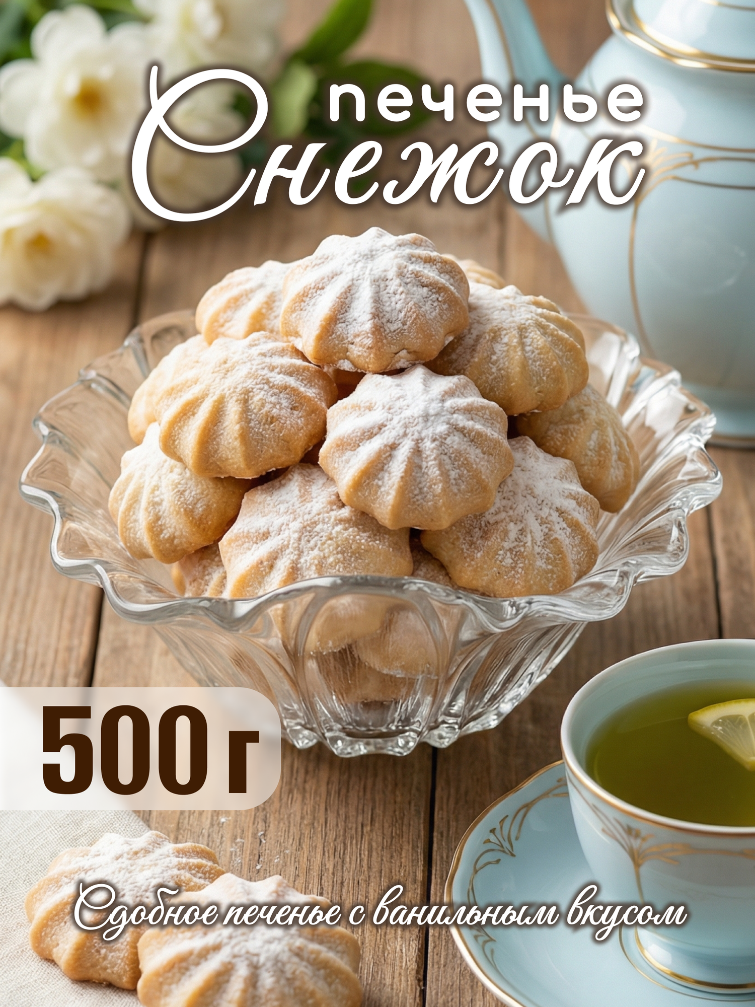 Печенье сдобное "Снежок", 500 гр. С нежным ванильным вкусом. ГОСТ 24901-2014