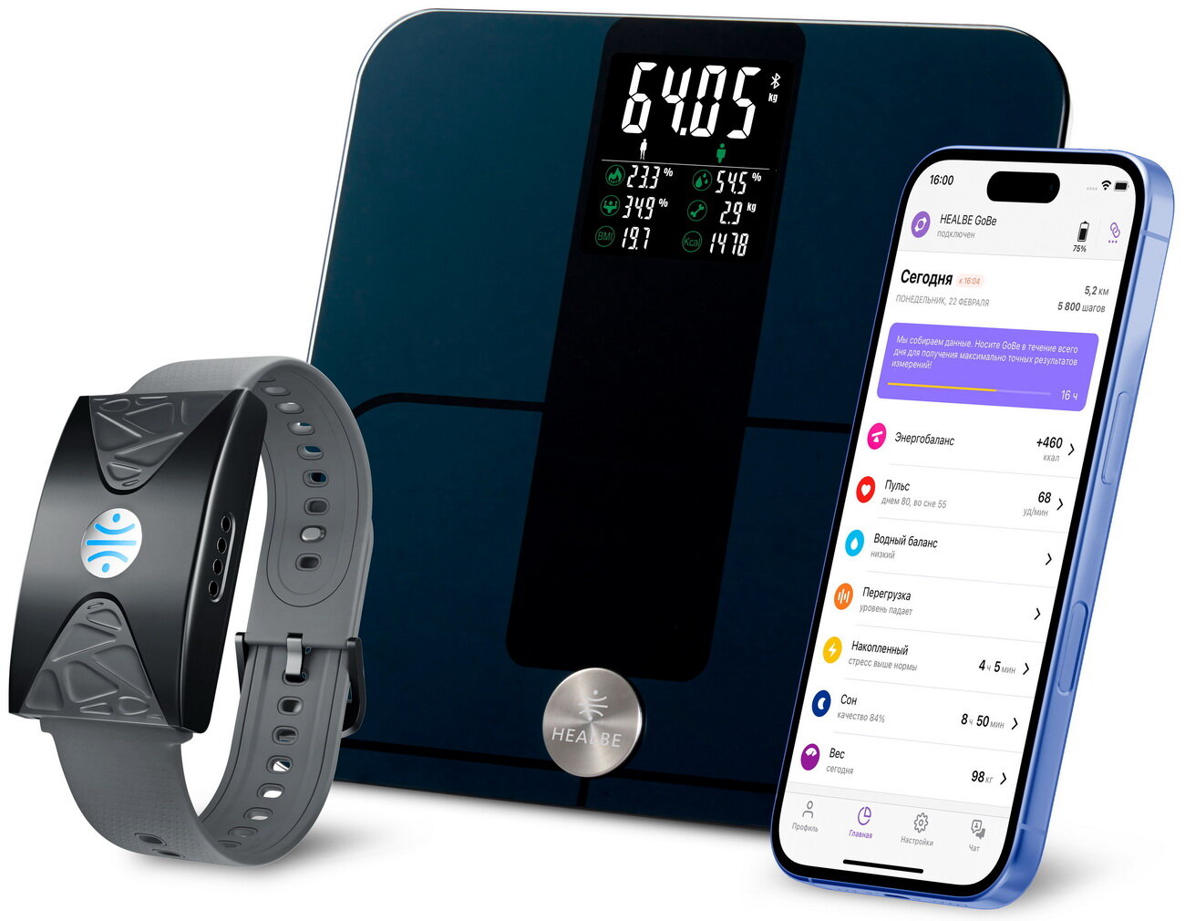 Фитнес-браслет Healbe Старт Контрол 2 HSCB-4GR (GoBeU серый + черные весы)