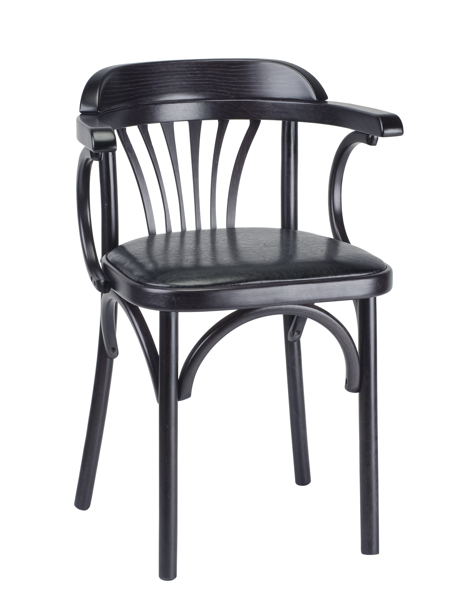 Деревянный стул Венский венге с мягким сиденьем из черной экокожи дуги назад