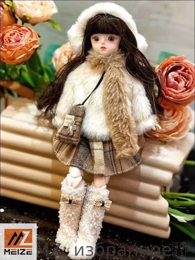 Кукла шарнирная для девочки BJD 31см Новый год День рождение коричневая с аксессуарами