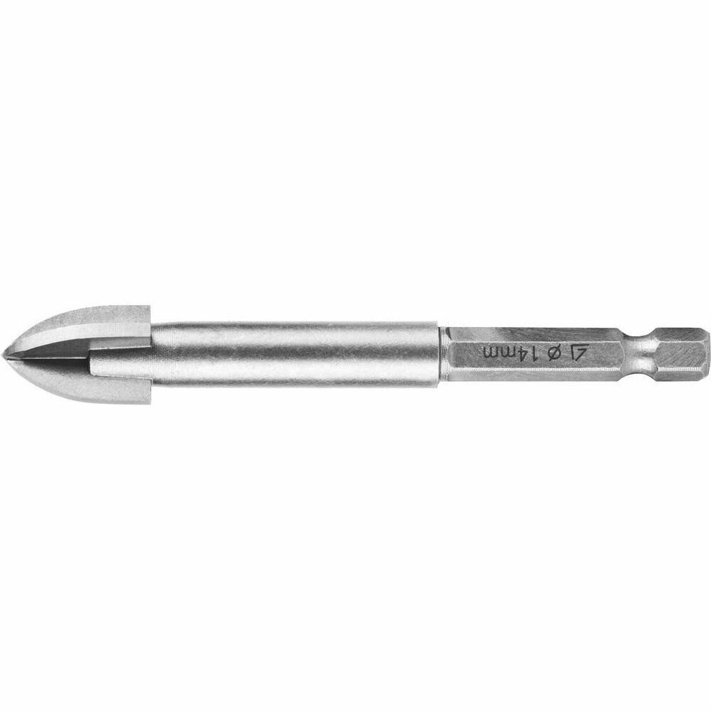 Сверло по стеклу и кафелю STAYER 14 мм, 4х кромка, HEX 1/4