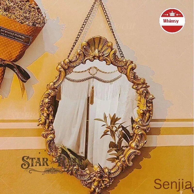 Рама для зеркала Рококо Овальная золотистая пластиковая для интерьера с ангелами