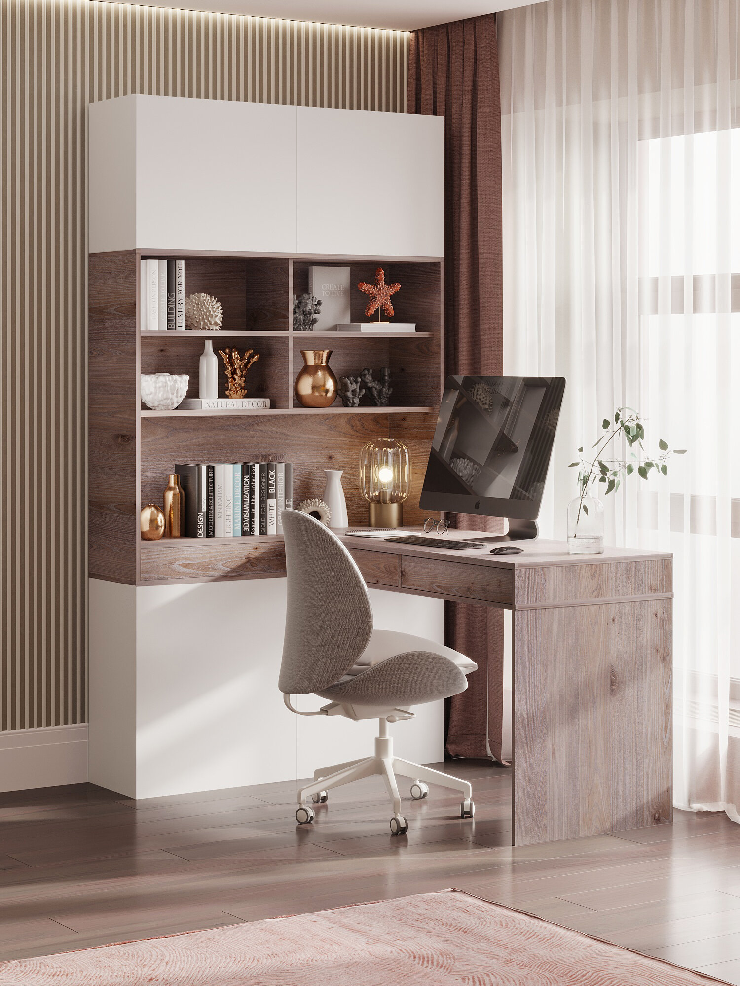 Стол компьютерный со стеллажом и ящиками Click, белый/нельсон, 120х155х214 см