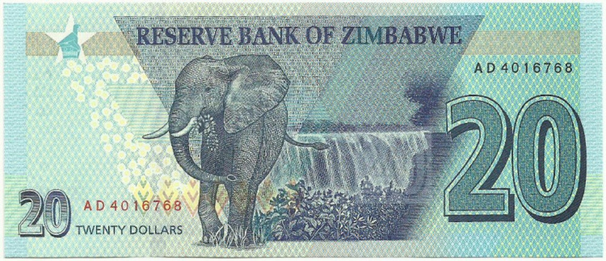 Банкнота номиналом 20 долларов Зимбабве 2020 года. Состояние UNC. P-W104 (40738)