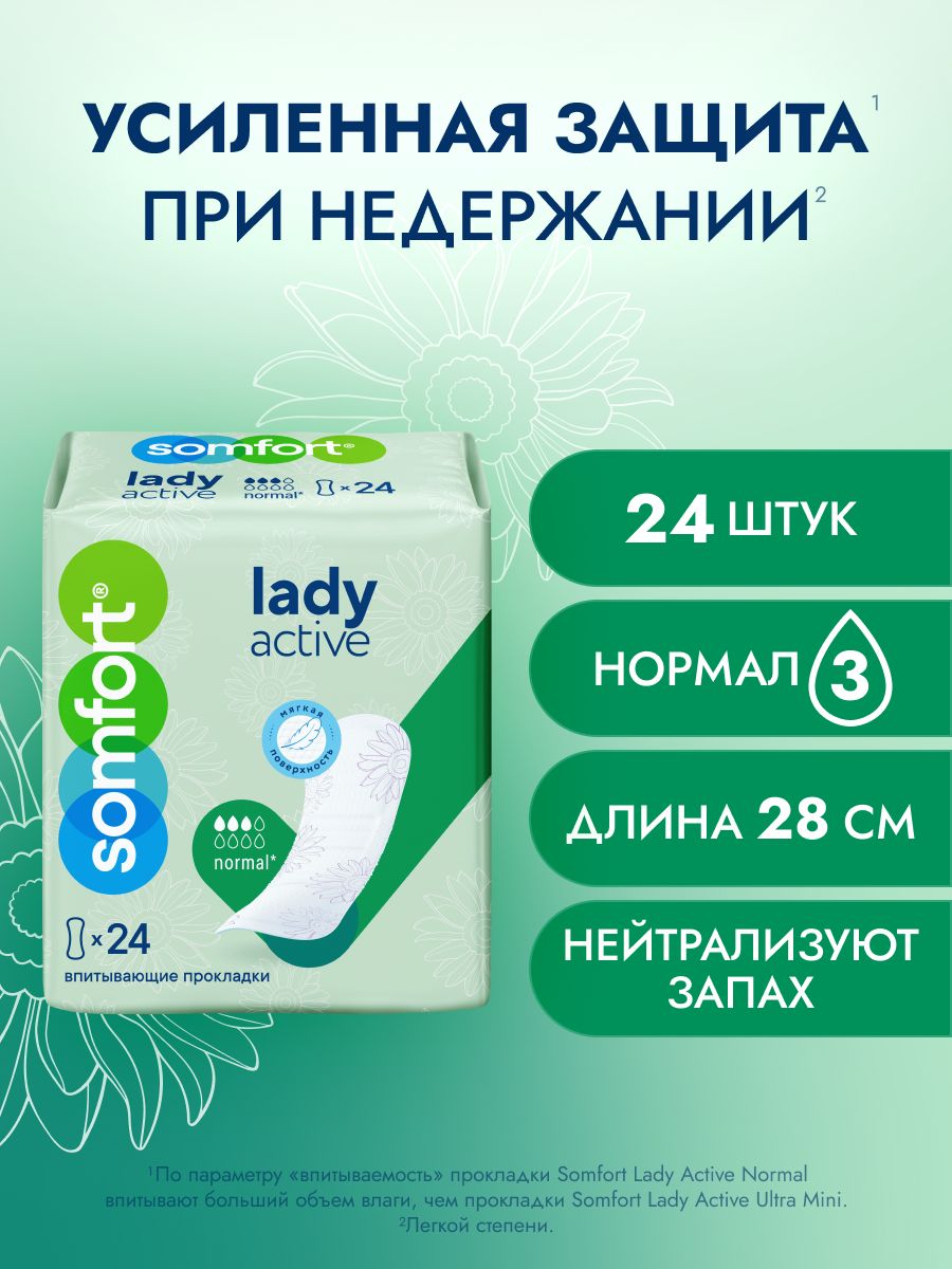Прокладки урологические для женщин Somfort Lady Active Normal 24 шт.