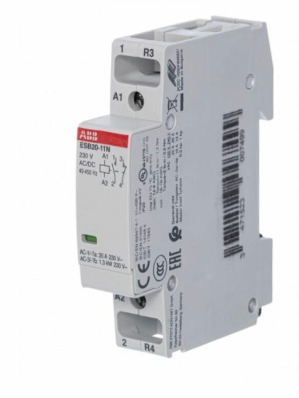 Контактор ESB20-11N-06 модульный 20А АС-1 1НО+1НЗ, катушка 230В AC/DC, 1SBE121111R0611 ABB