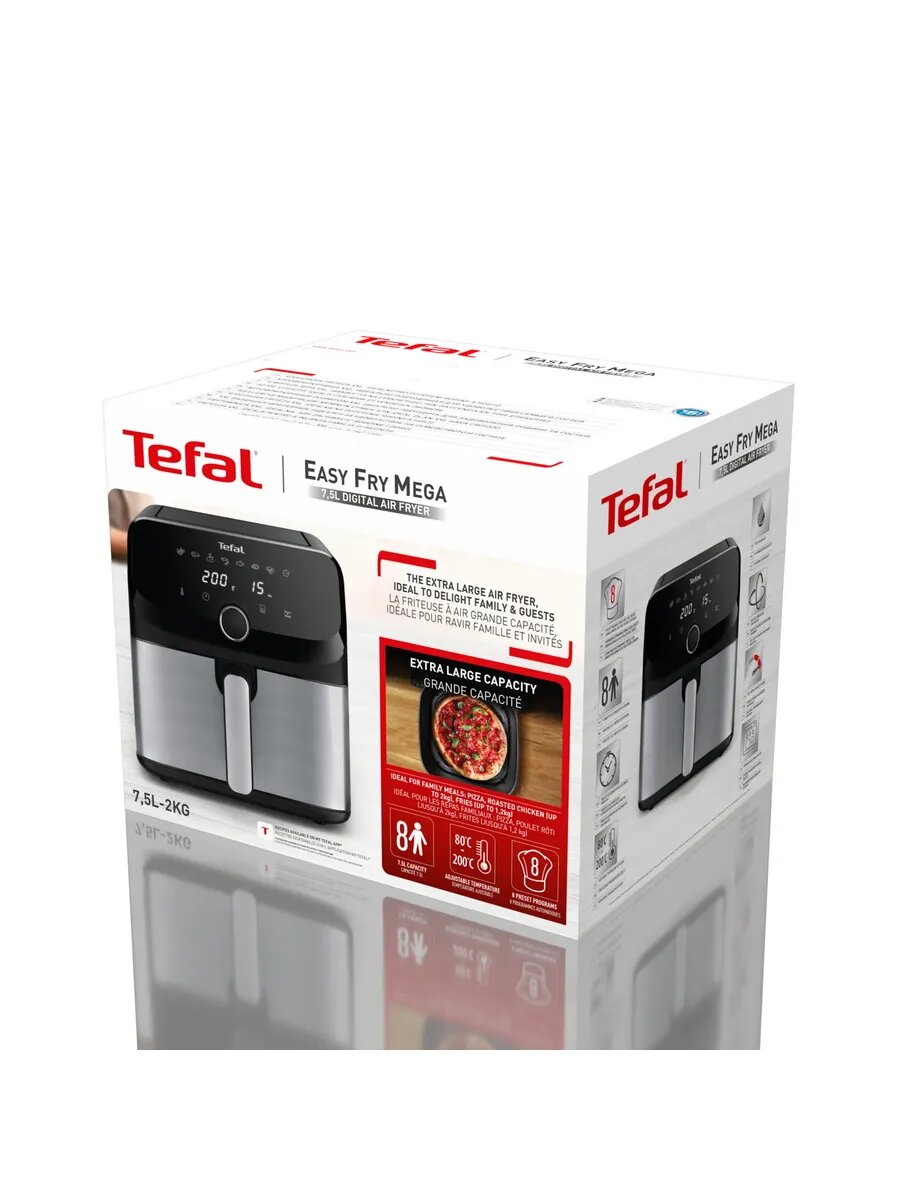 Аэрогриль Tefal "Easy Fry Mega" EY855D10, 1700Вт, серебристый