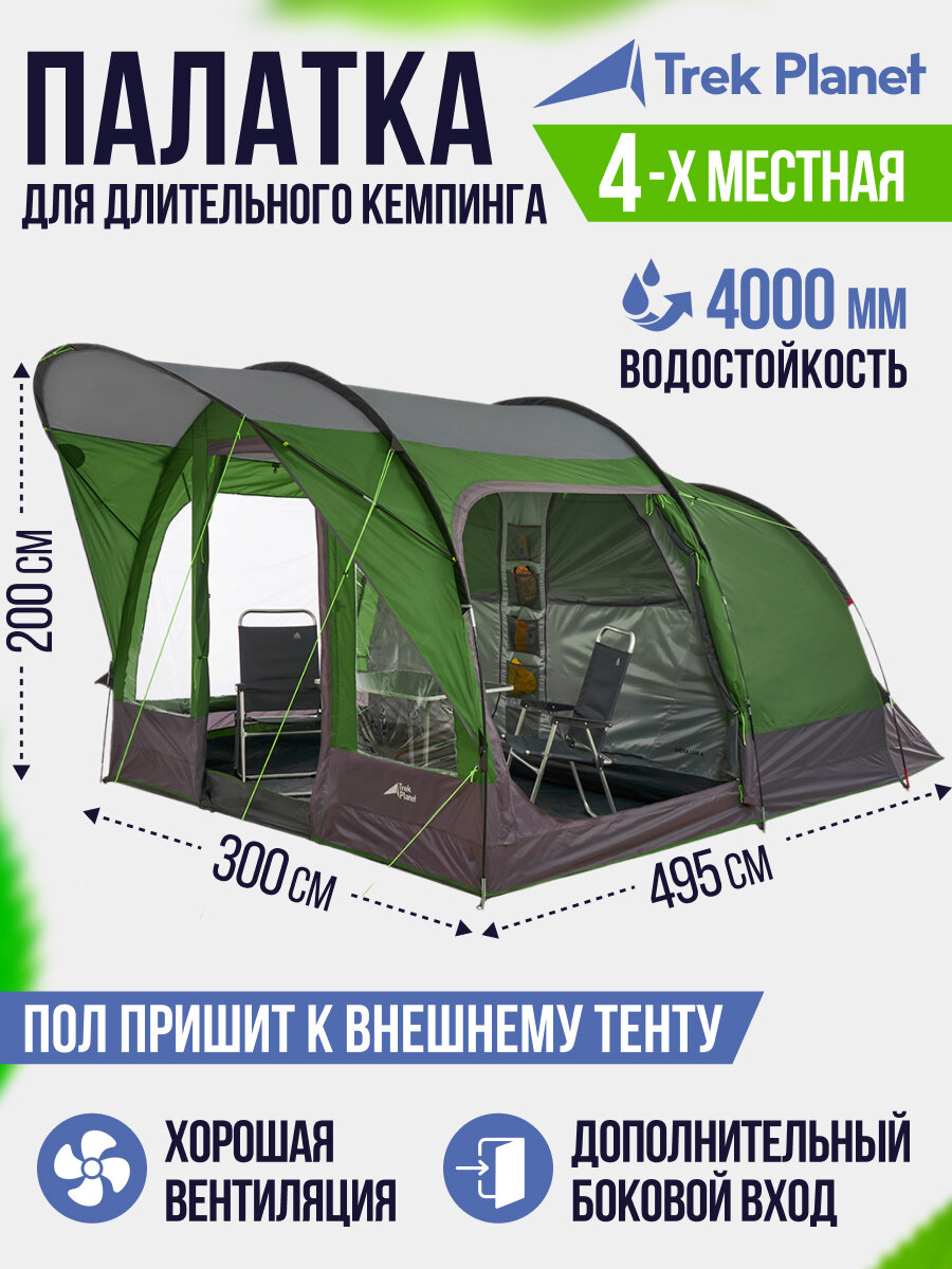 Четырехместная кемпинговая палатка Trek Planet Siena Lux 4 для продолжительного кемпинга