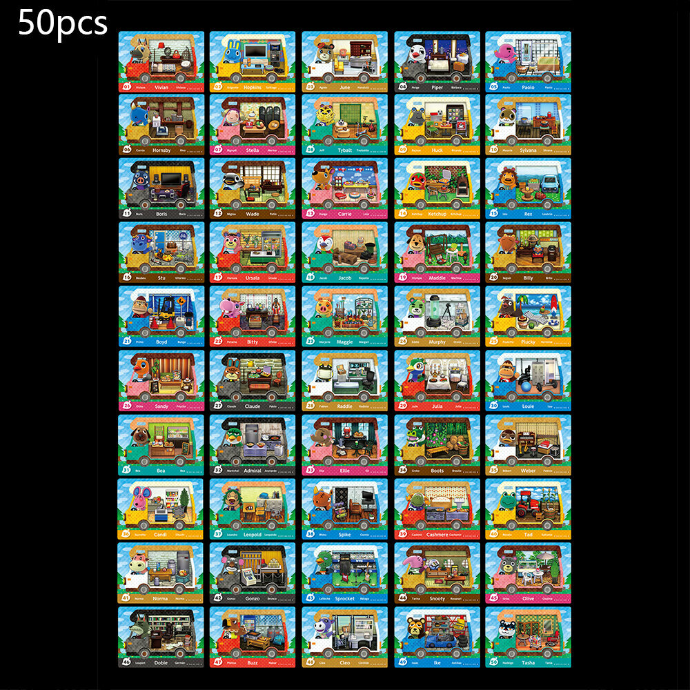 50шт Игровых Карт Animal Crossing Mini RV Для NS Switch 22 x 30 мм