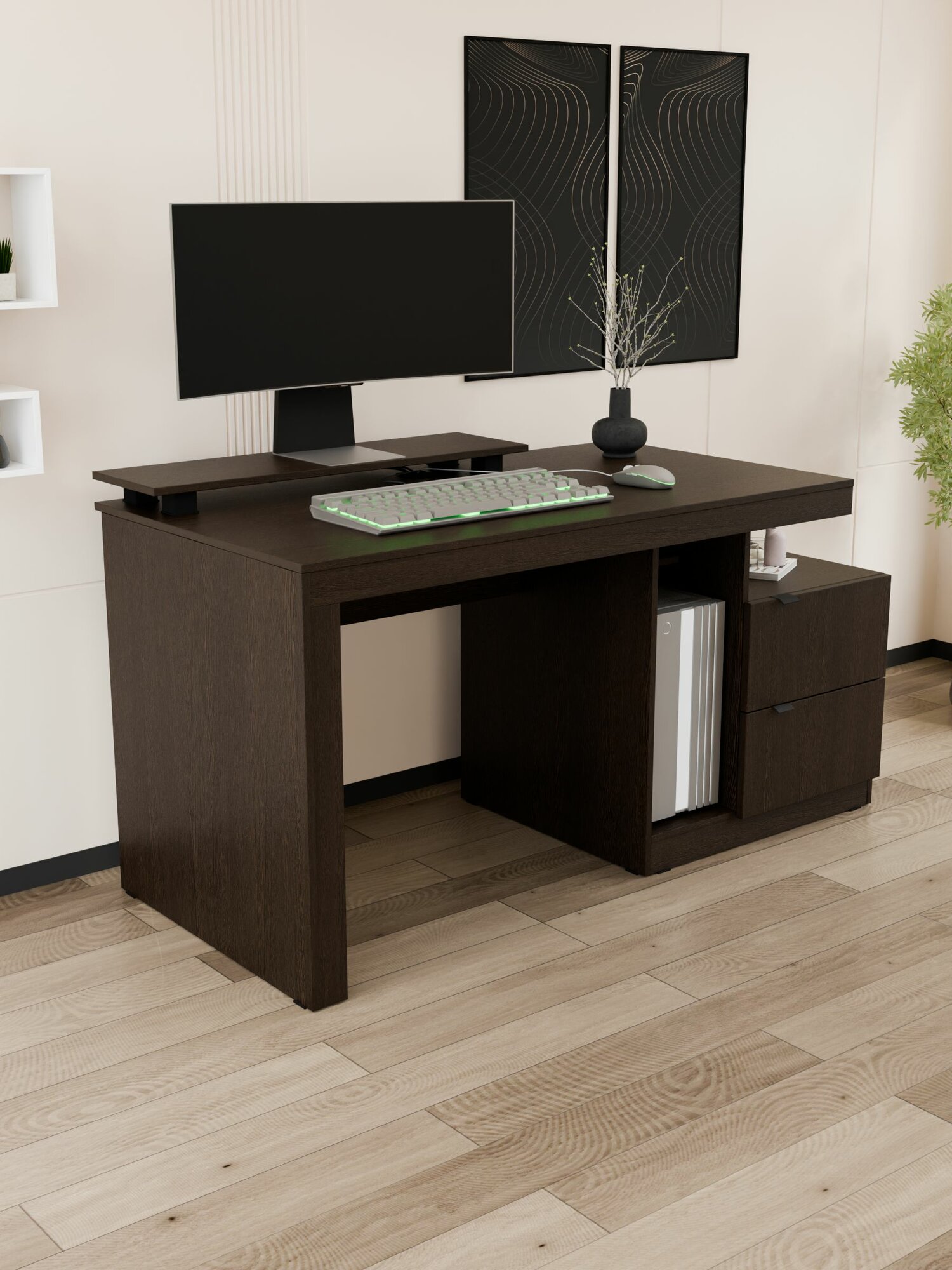 Изумлит Стол компьютерный для офиса и дома Вертикаль Лайт 162х80х74.5 см, тумба справа, венге