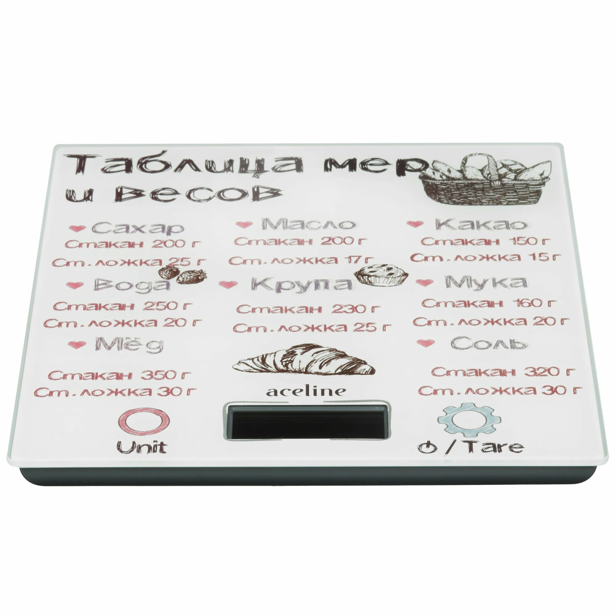 Кухонные весы Aceline "GM-20W", точность 1 г, предел 5 кг, белые