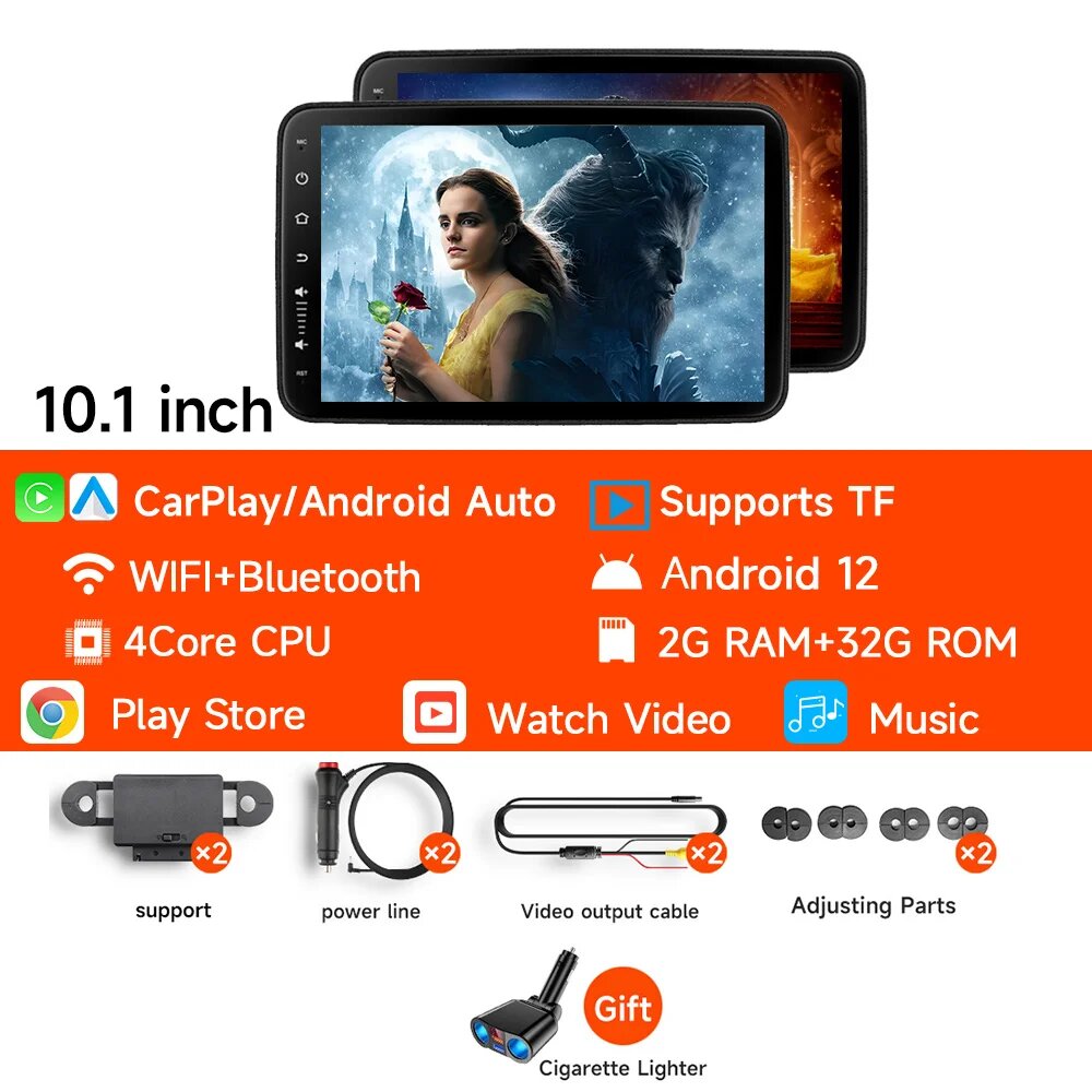Монитор на подголовник автомобиля 10,1-дюймовый IPS ТВ-дисплей Беспроводной Carplay/Android Auto для экрана заднего сиденья автомобиля Экран видеоплеера
