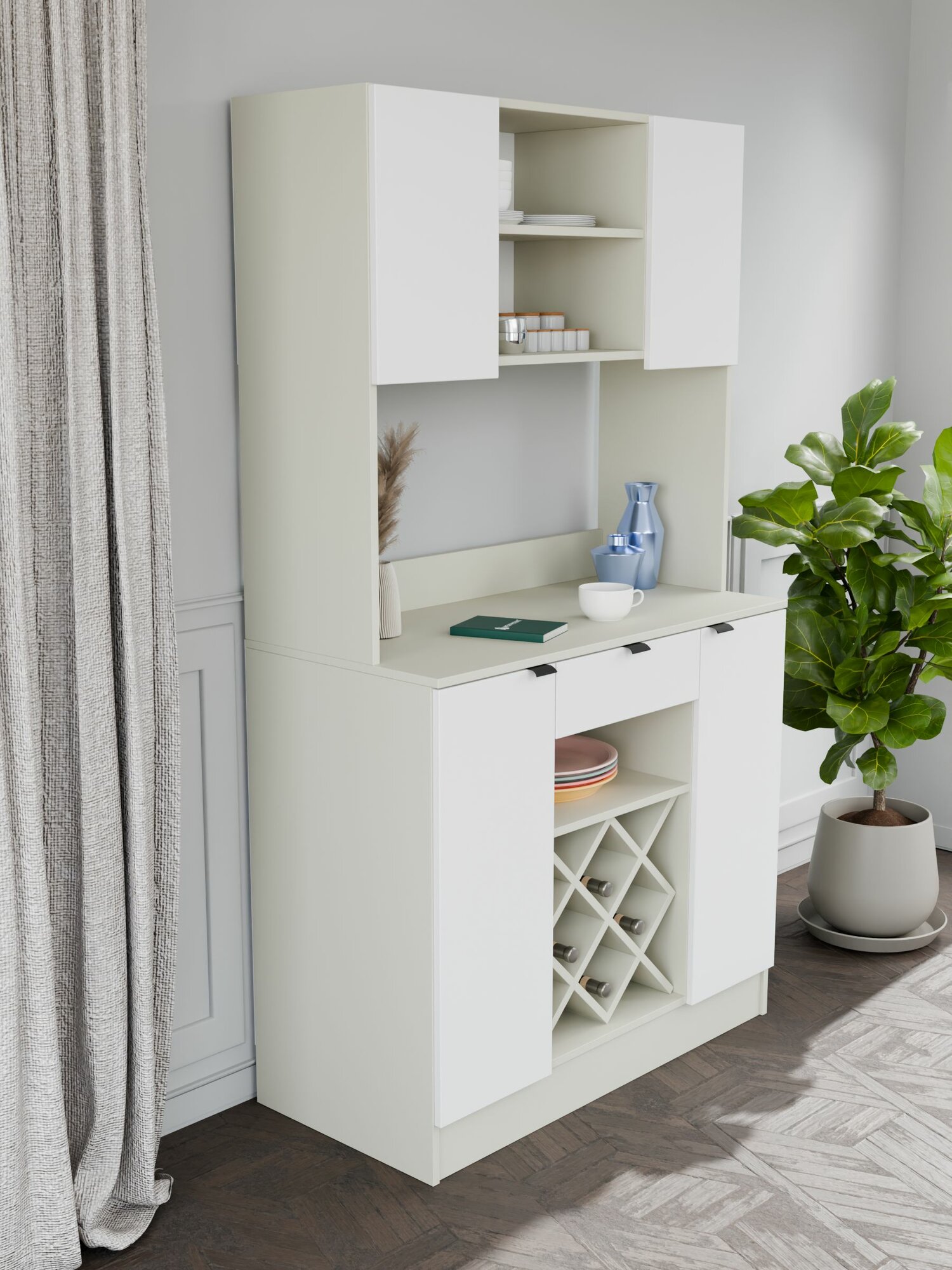 Изумлит Буфет Вилладж-2 100*180*48.5 см (ШхВхГ), бежевый-белый