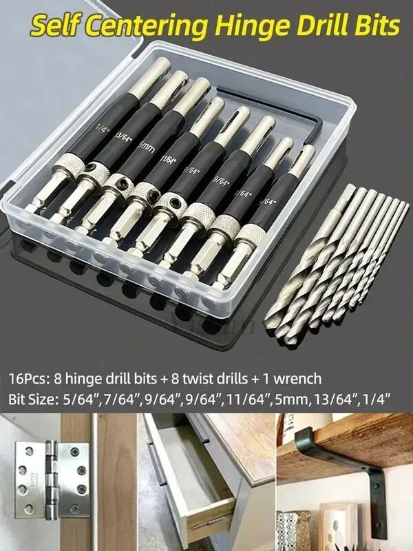Набор самоцентрирующихся сверл по дереву, для мебельных, дверных и оконных петель, для петли инструменты деревообработки, в коробках, 16 предметов.
