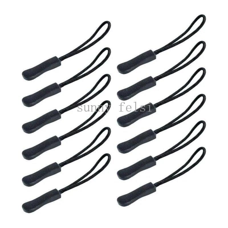 24 черных нейлоновых веревочных кольца для застежки-молнии с нескользящей этикеткой для удлинения захвата