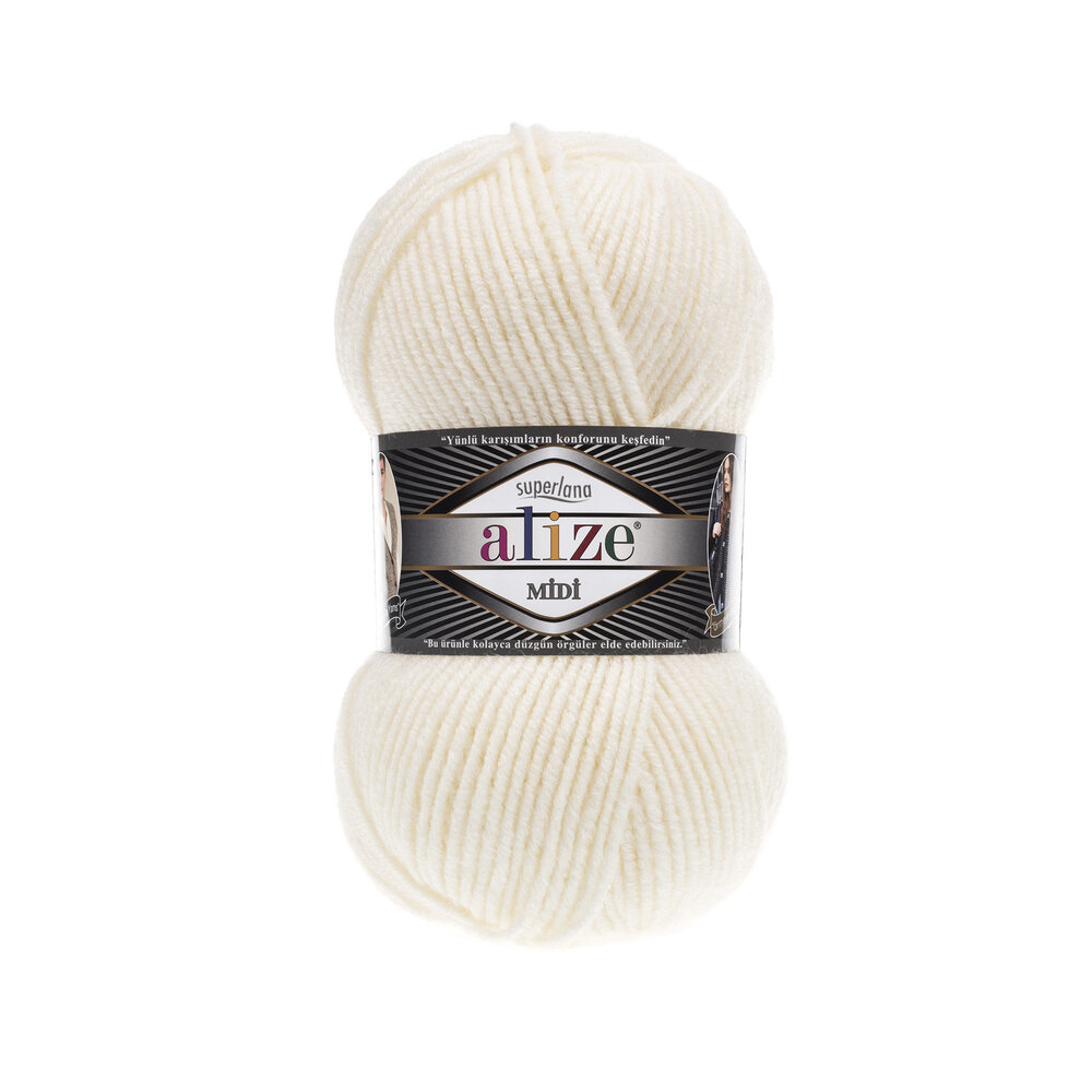 Пряжа для вязания Alize Superlana midi 62 кремовый 100 гр/170 м 25% шерсть, 75% акрил