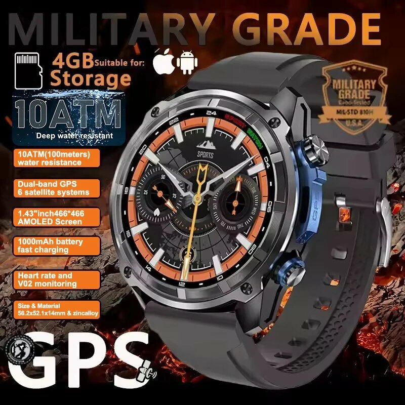 Мужские умные часы DTG1 GPS Black 4GB, 10ATM, AMOLED