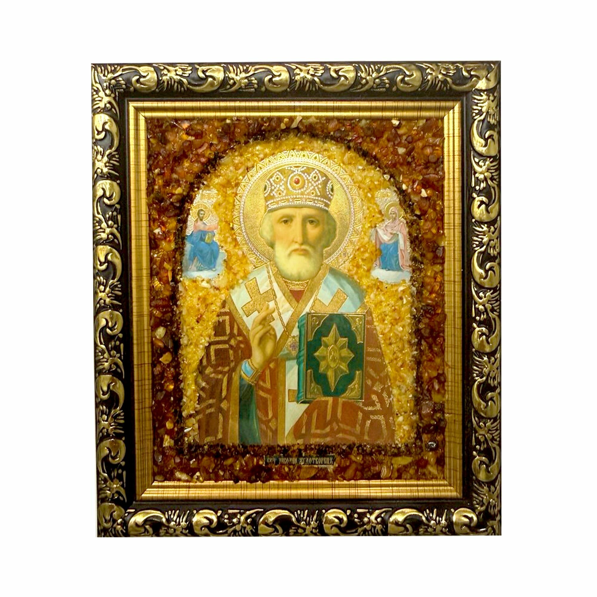 Икона ручной работы Святитель Николай Чудотворец DIAMANT-ONLINE с янтарём