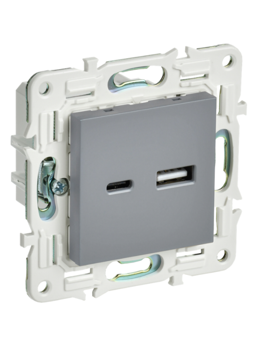 Механизм розетки USB A+C 3,1А IEK SKANDY SK-R14Gr серый SK-U22-D31-K03