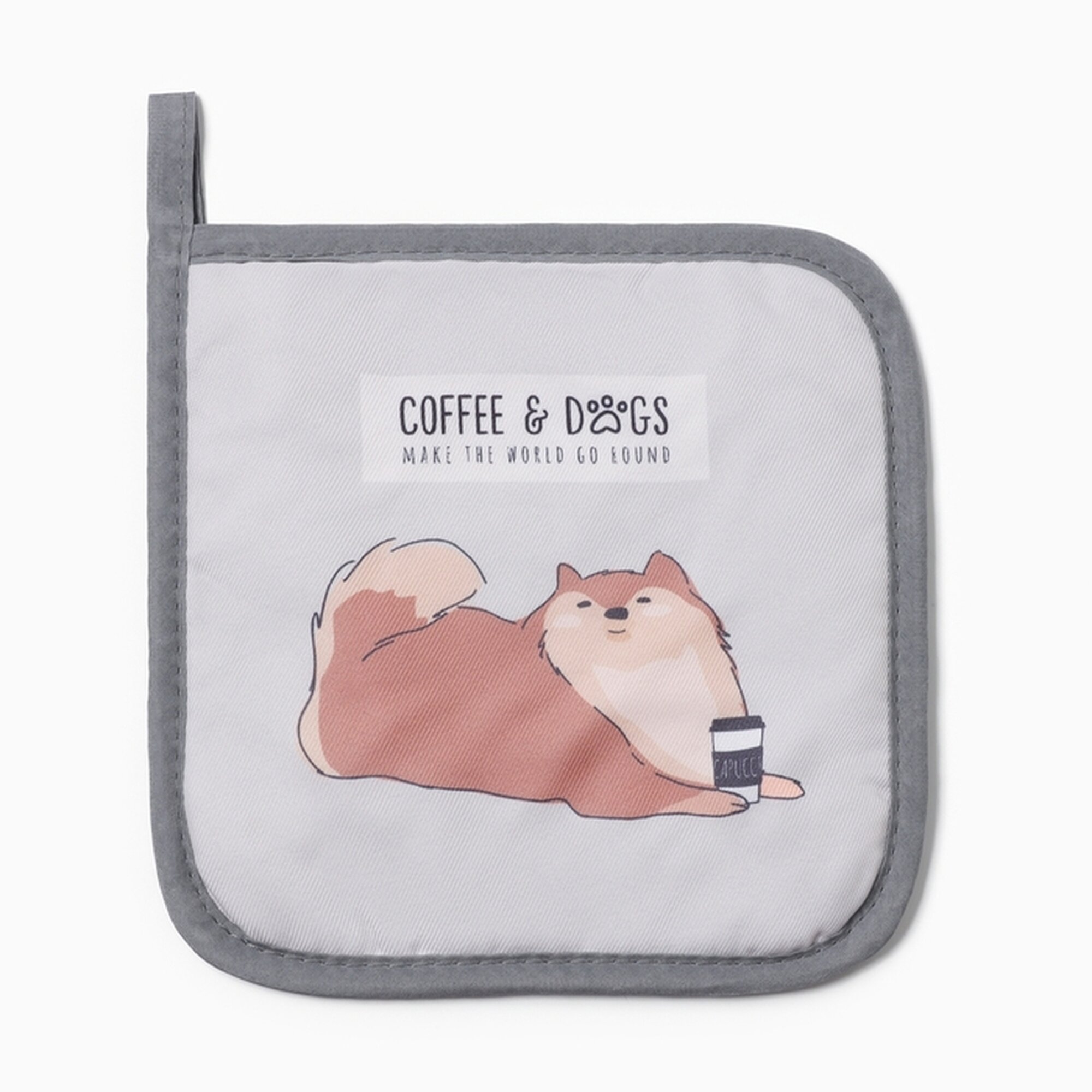 Прихватка "Доляна" Coffee & dogs, 17×17 см, серая, 100% полиэстер