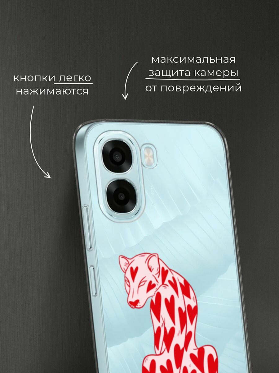Чехол на Oppo A6x / Оппо A6x с принтом Heart panther 2, прозрачный — фото 1