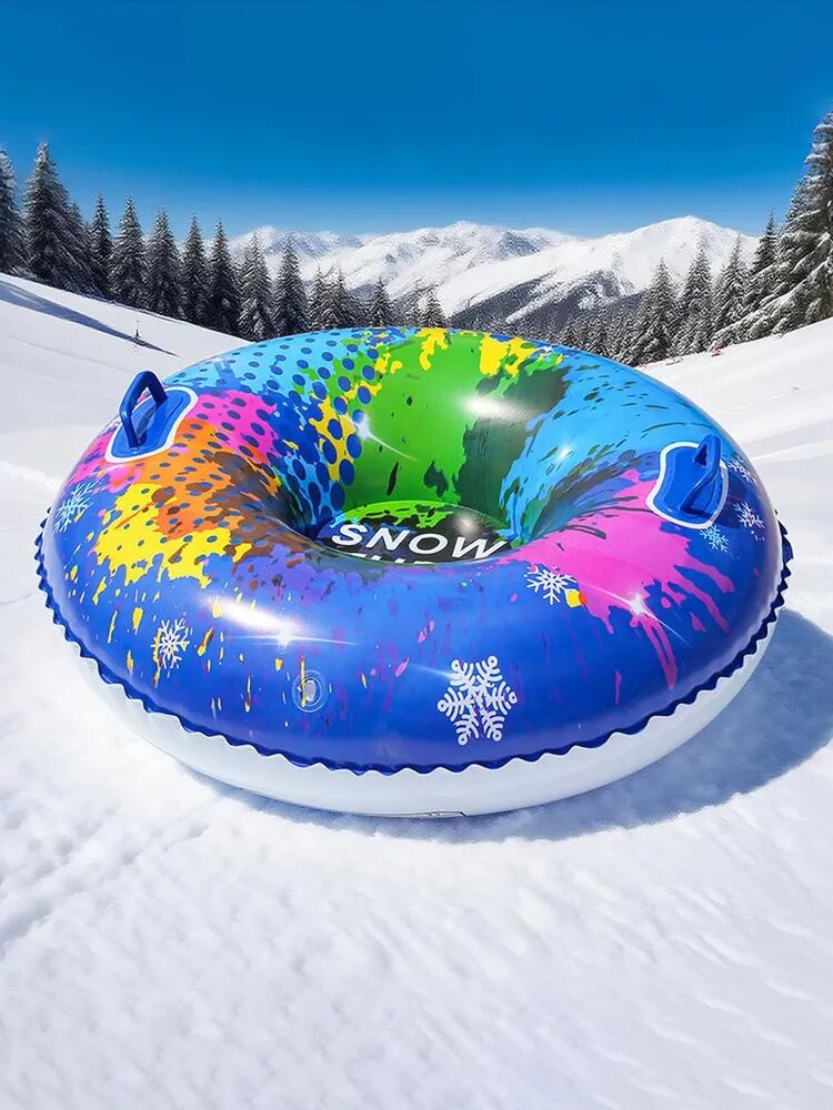 Тюбинг для катания с горки, надувной, синий с разноцветным рисунком, для взрослых и подростков