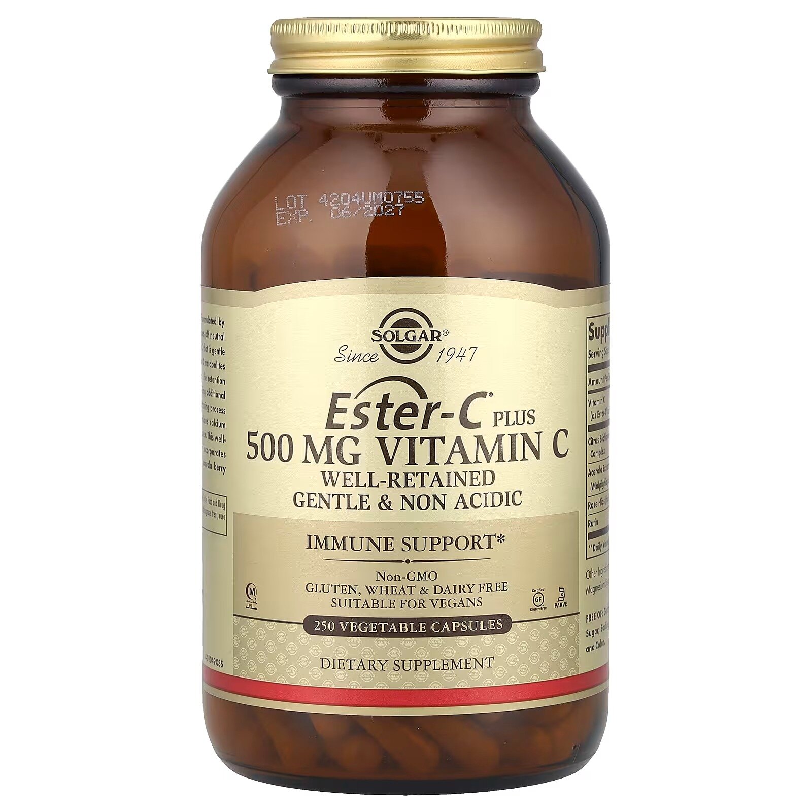 Solgar, Ester-C Plus, Vitamin C, витамин C, 500 мг, 250 растительных капсул