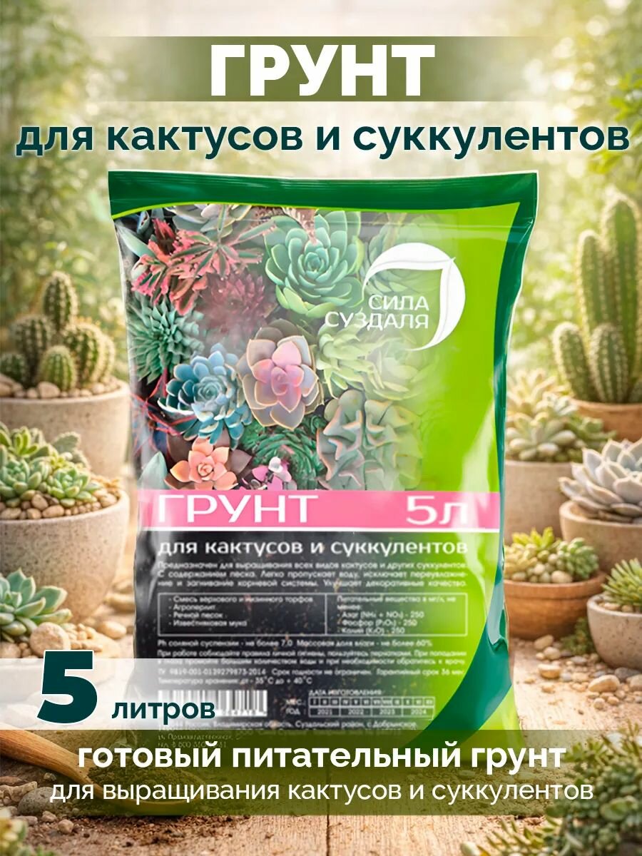 Грунт для кактусов и суккулентов, Сила Суздаля, 5литров