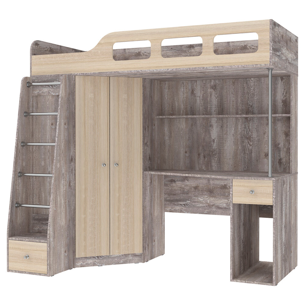 Астра-7 кровать чердак Бетон Дуб Сонома