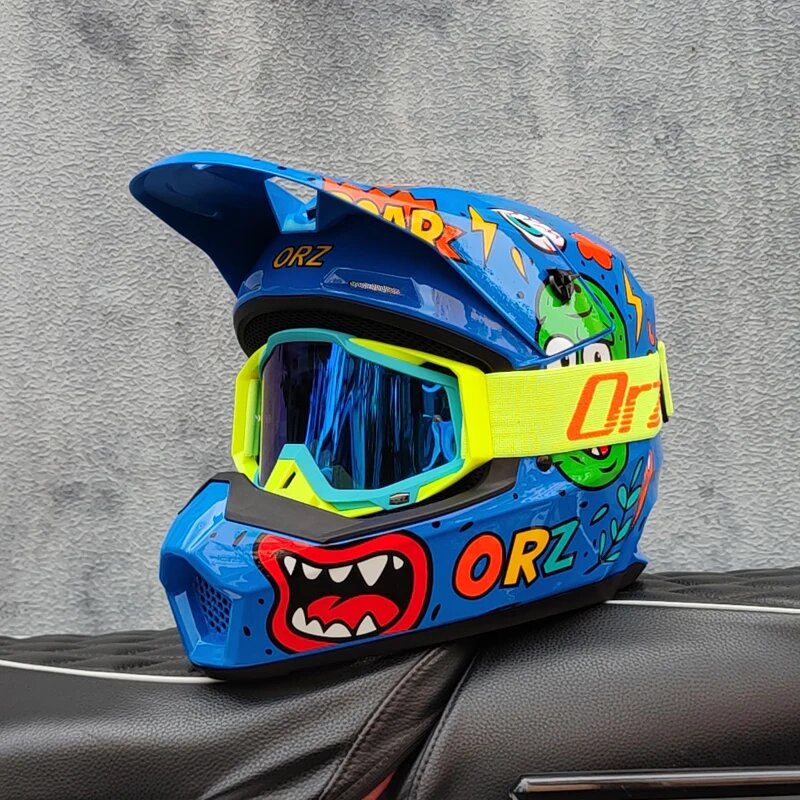 Мотоциклетный шлем детский внедорожный шлем велосипедный скоростной спуск AM DH кросс Синий, L, 23