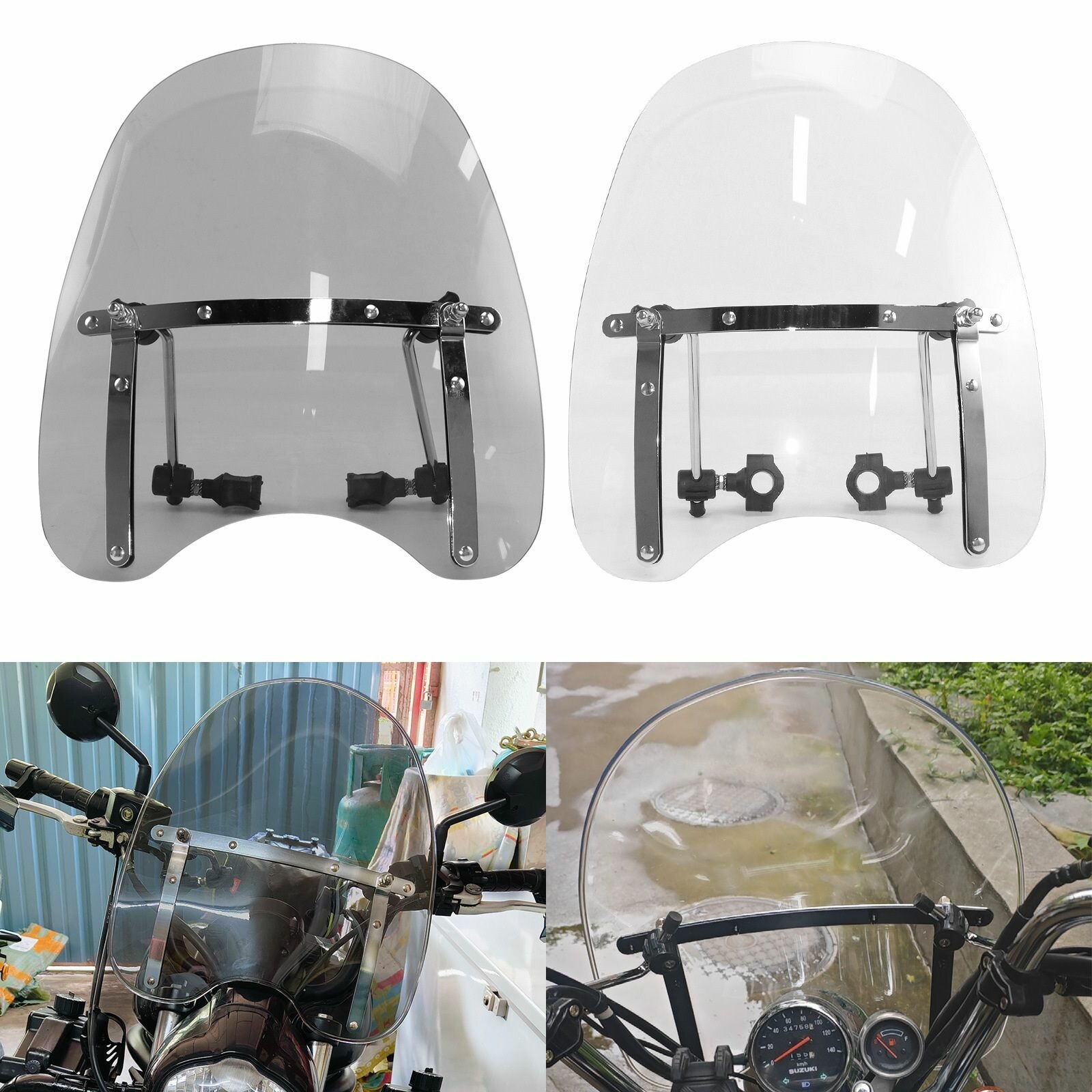 Ветровое стекло, для мотоцикла, ABS + металл, дымчатый, устойчивость к царапинам