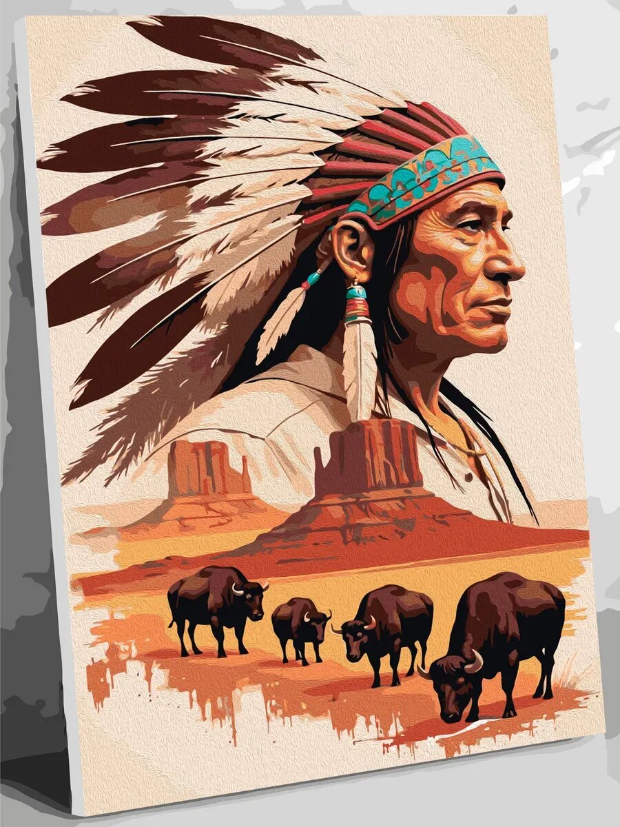 Картина по номерам Индеец Америка Буйвол
