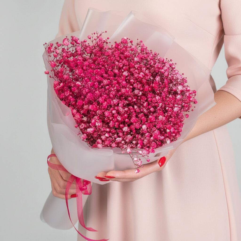 Букет Мегацвет24 "Малиновые Гипсофилы", стабилизированные, дизайнерская упаковка, 5шт
