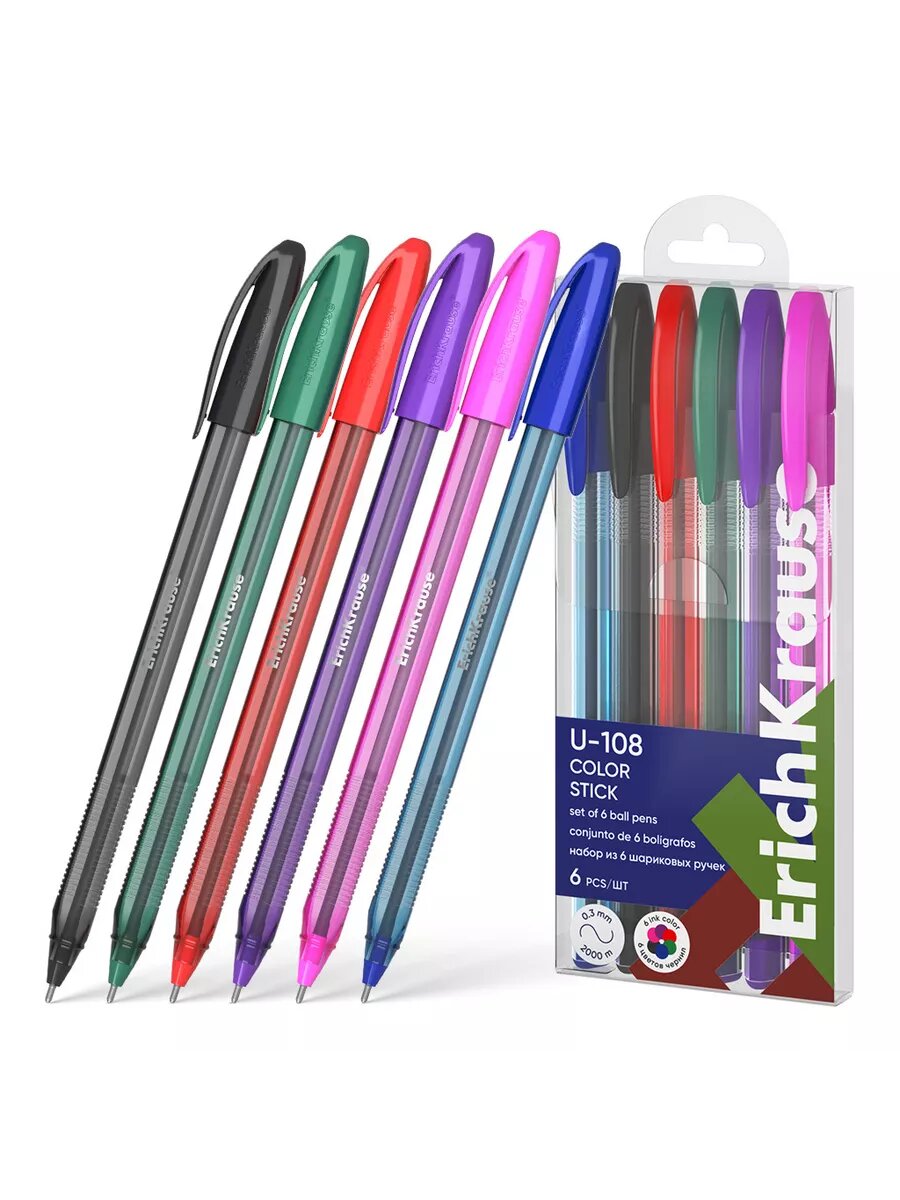 Набор из 6 ручек шариковых U-108 Stick Color 1.0