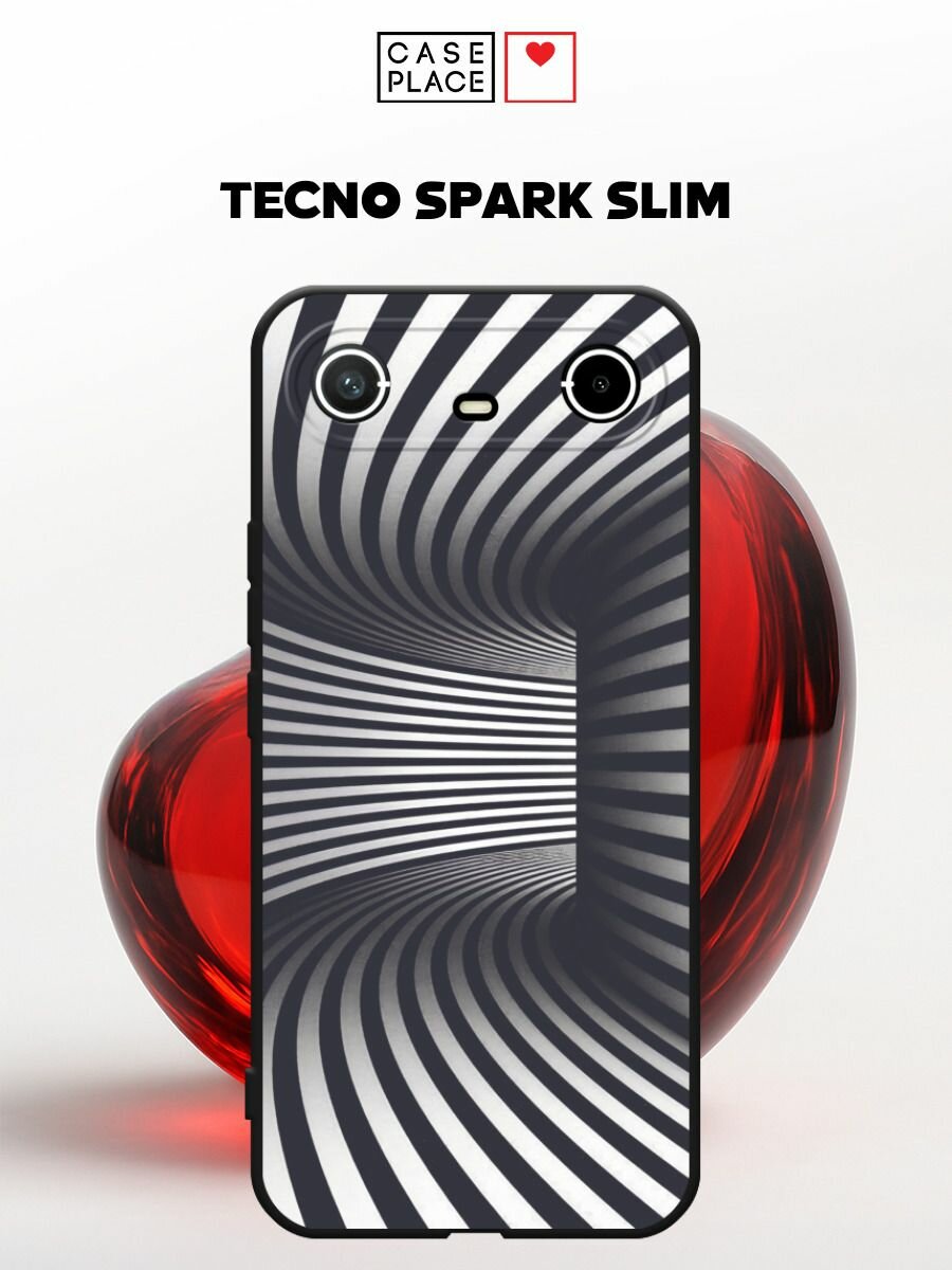 Черный матовый чехол на Tecno Spark Slim / Текно Спарк Слим с принтом Иллюзорный коридор 2