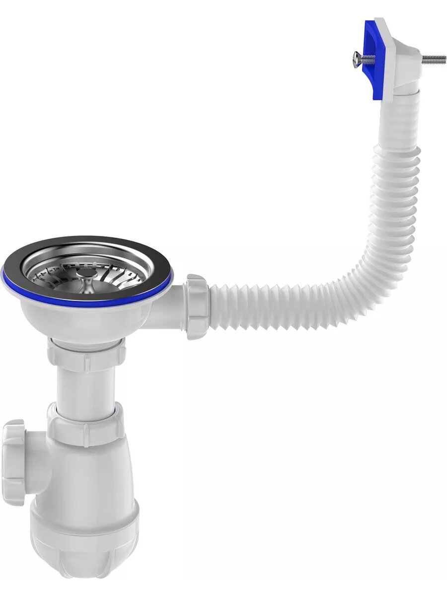 Сифон для мойки с металлической решеткой с переливом