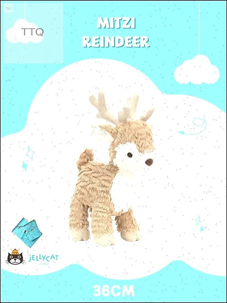 Мягкая игрушка JELLYCAT Mitzi Reindeer 36cm Олень из бархата и велюра