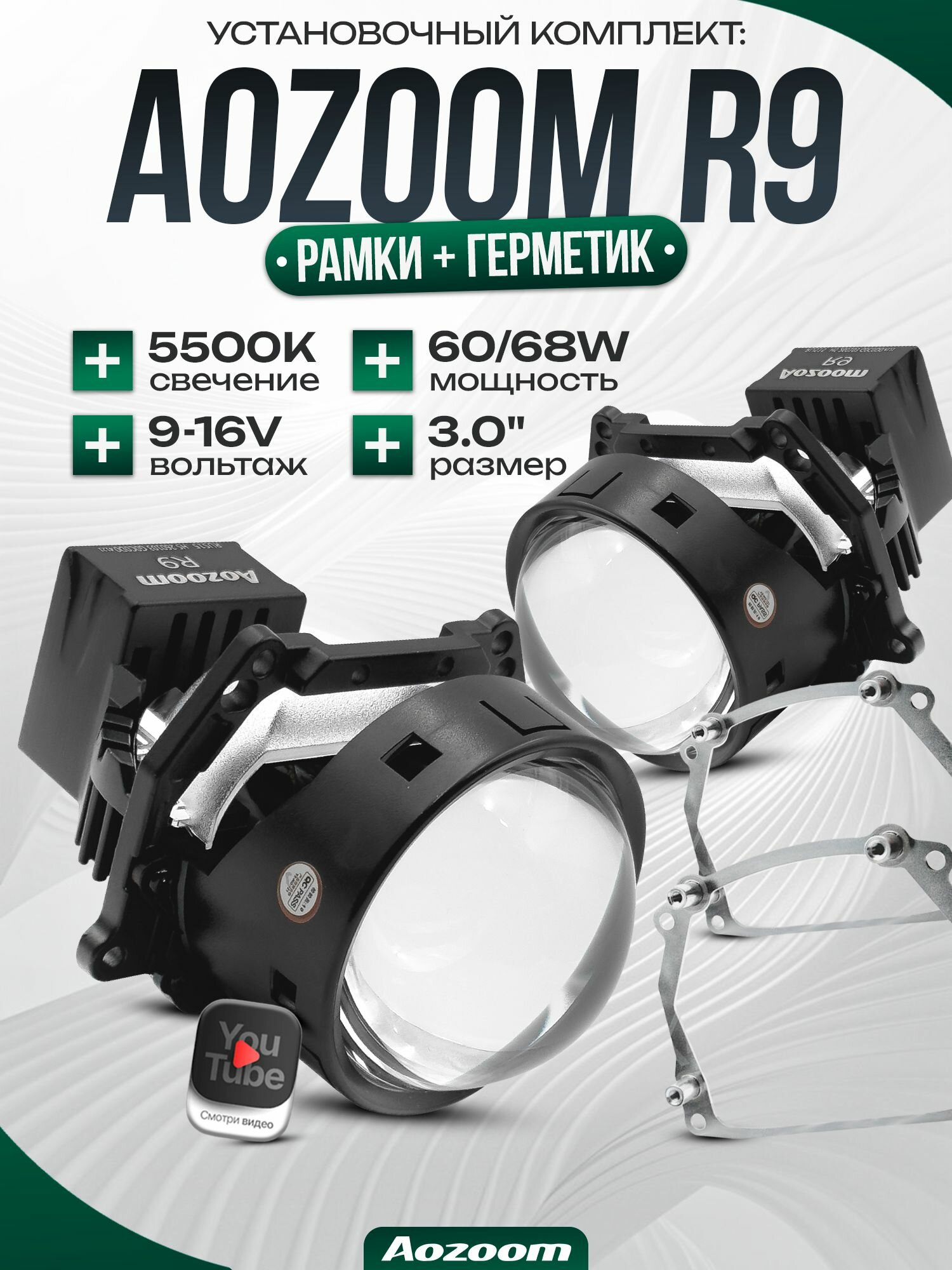 Линзы в фары Aozoom R9 для замены штатных линз в адаптив фарах с AFS BMW X5 E70 2006-2013 / Билед модули Аозум r9 для AFS Бмв Х5 Е70