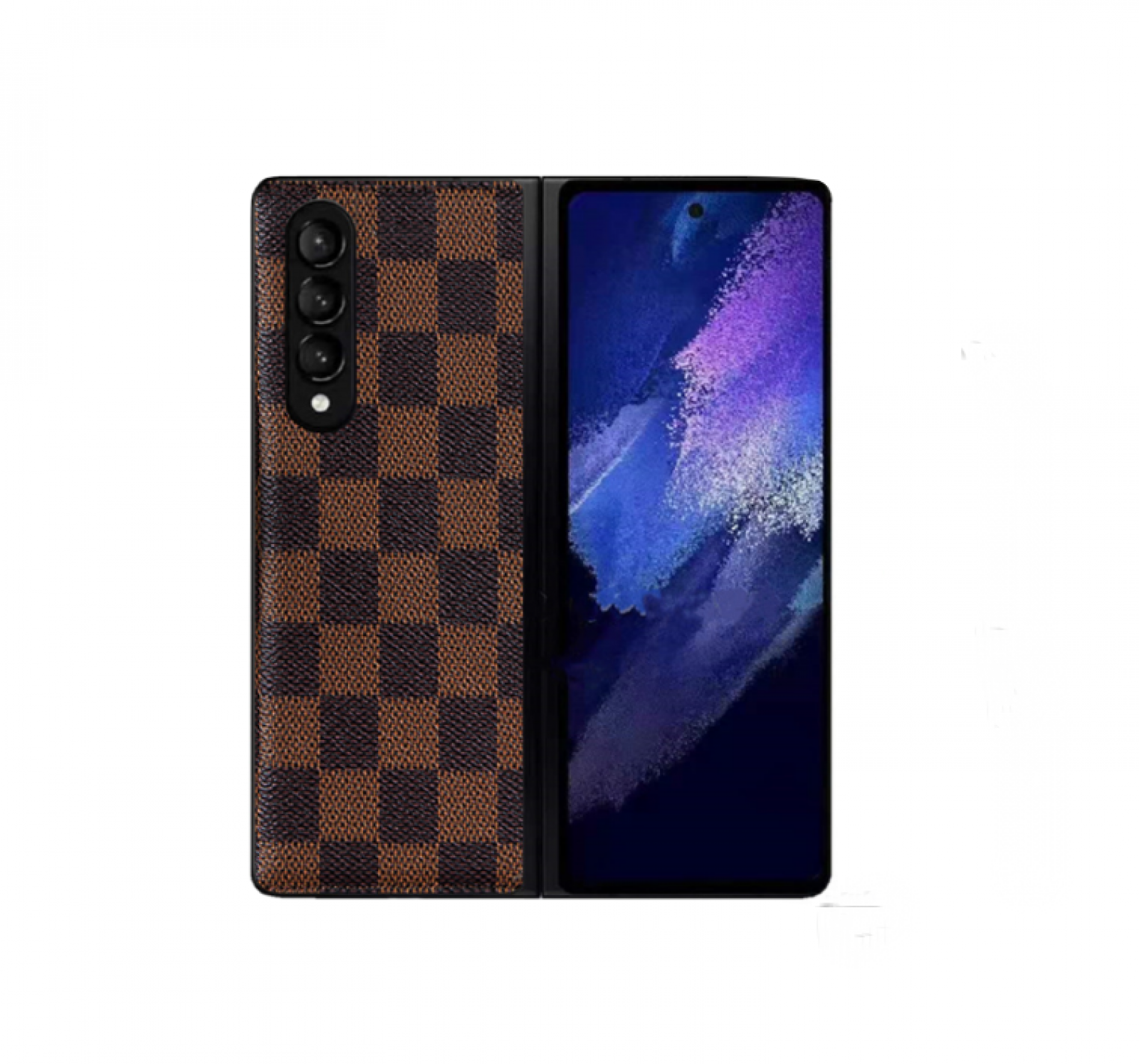 Чехол бампер Чехол. ру для Samsung Galaxy Z Fold 3 с силиконовой основой и кожей, коричневый в клетку