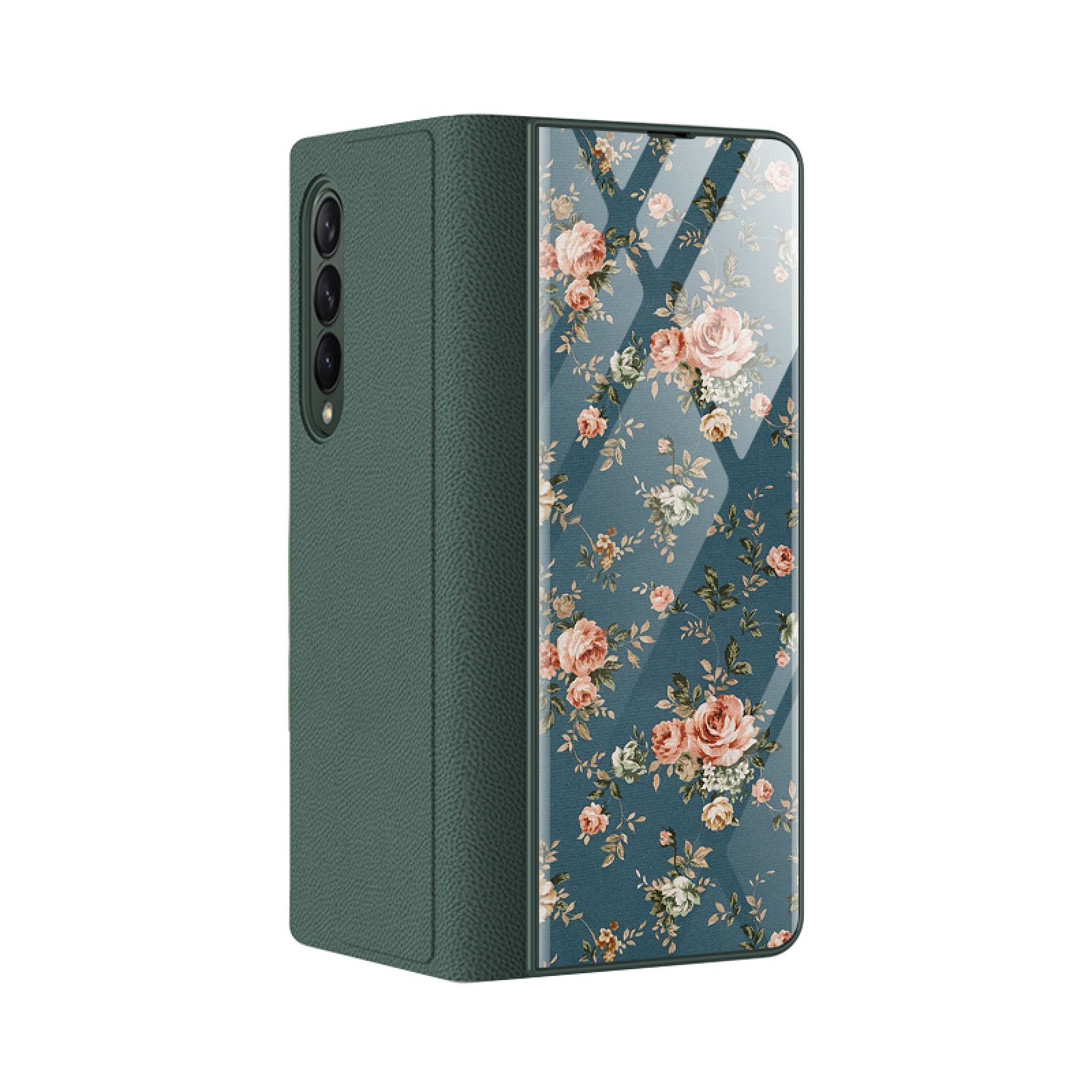 Чехол-книжка MyPads для Samsung Galaxy Z Fold 3 из импортной кожи с закаленным стеклом и цветочным узором
