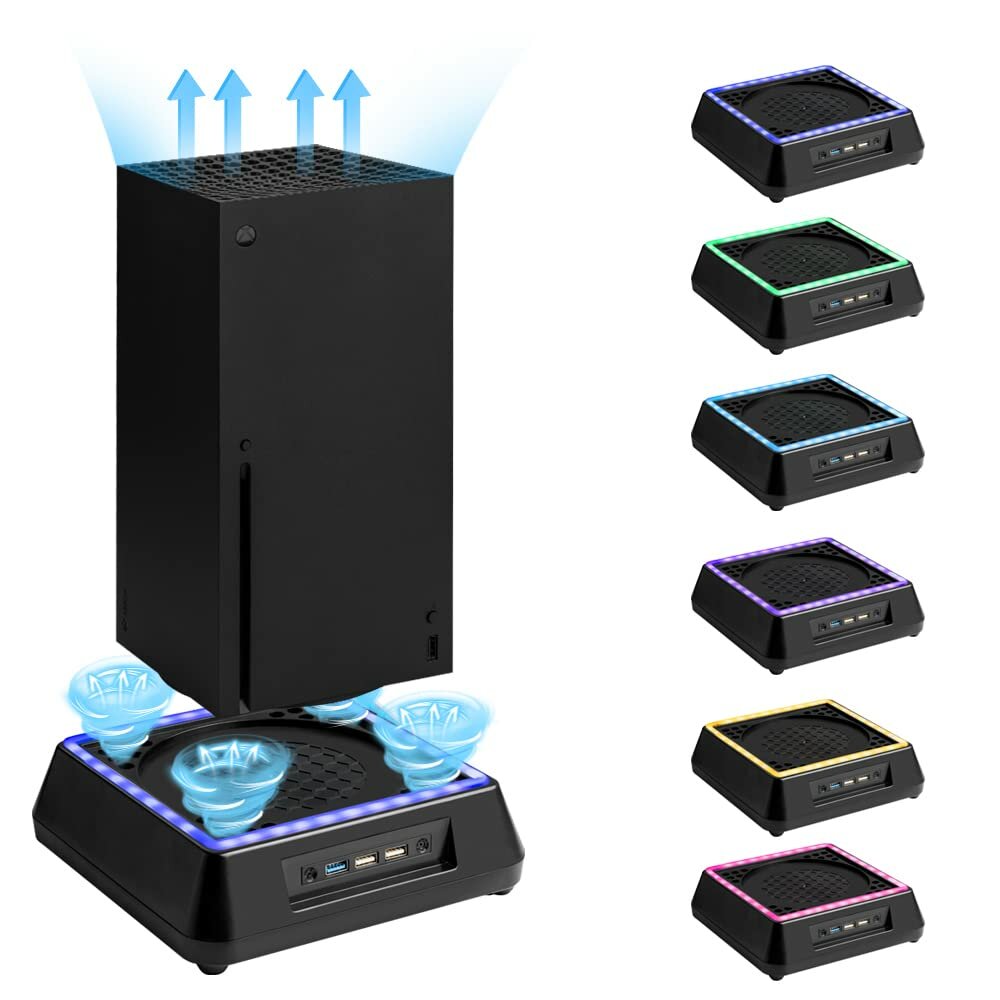 Охлаждающий вентилятор Xbox Series X с 3-уровневой регулировкой скорости вращения, низкий уровень шума, дополнительные 3 USB-порта_черное