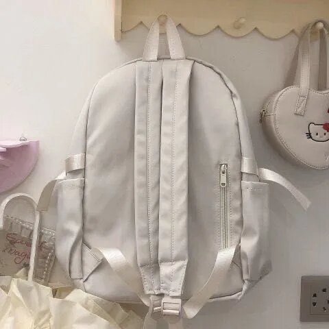 Рюкзак Hello Kitty для девочек, школьный бежевый из Оксфорд нейлона, с принтом Hello Kitty, с отделениями для телефона и карманом для бутылки — фото 1