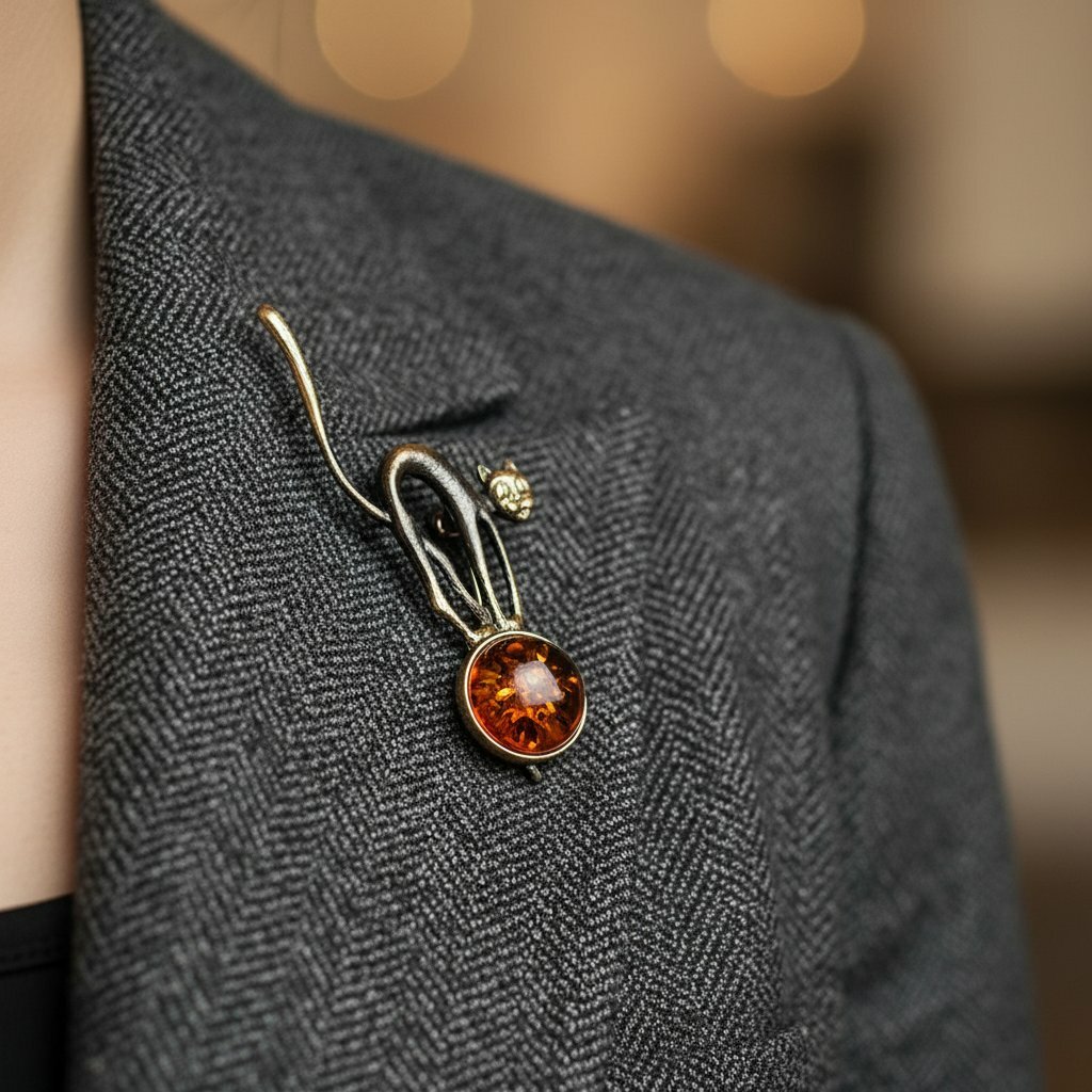 Брошь, янтарь