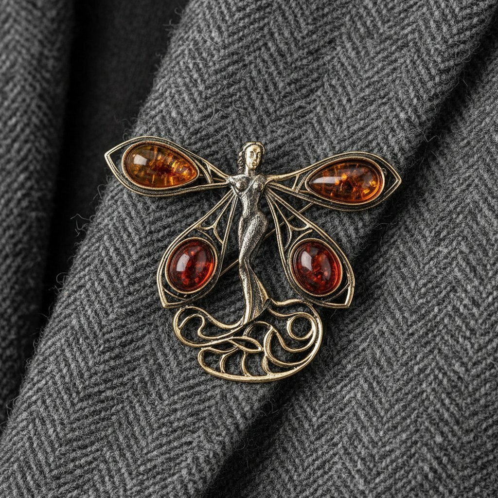 Брошь, янтарь