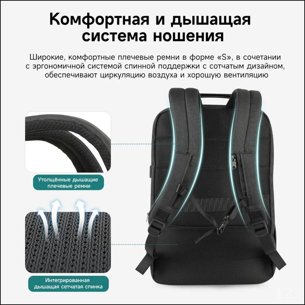 Рюкзак TIGERNU для ноутбука 15.6 дюймов, городской, школьный, черный, из оксфорда, средний, для взрослых мужчин — фото 1