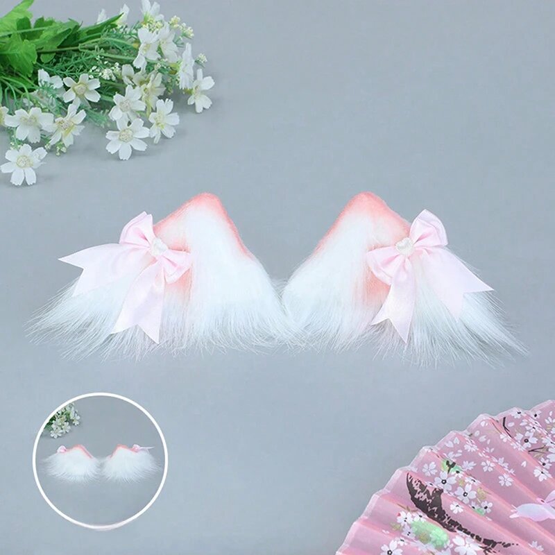 5-цветные плюшевые заколки для волос с кошачьими ушками, милые милые заколки с бантом для девочек, пушистые аксессуары для волос в стиле Лолиты, реквизит для косплея в стиле аниме