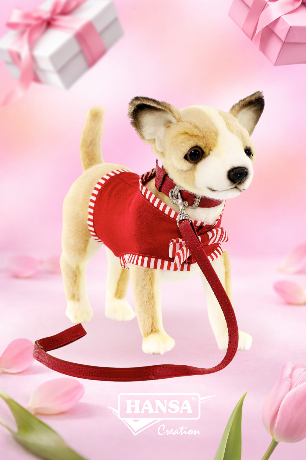Реалистичная мягкая игрушка Hansa Creation 6383 Чихуахуа в красном, 27 см