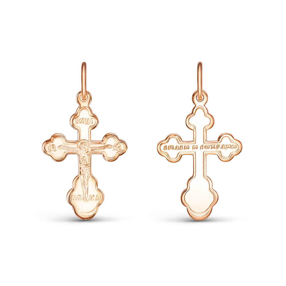 Крестик, красное золото, 585 проба, гравировка, родирование