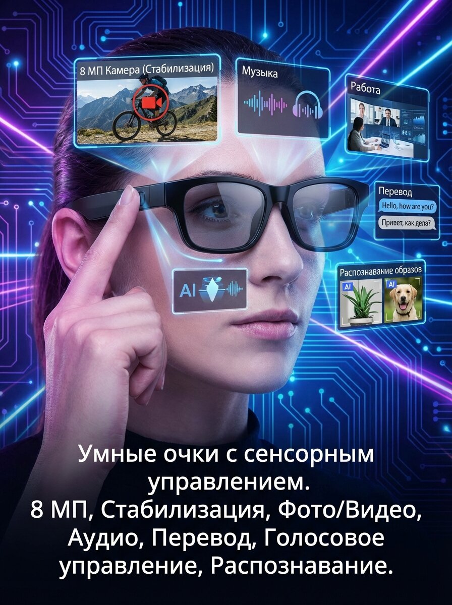 Умные очки с камерой и наушниками, 8 миллионов HD-камер, перевод на Ai